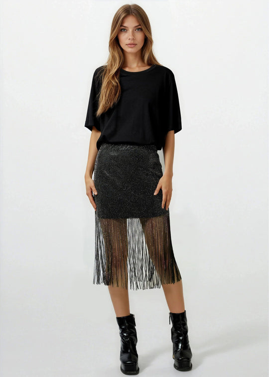 Rhinestone Sheer Tassel Skirt - Kate Hewko