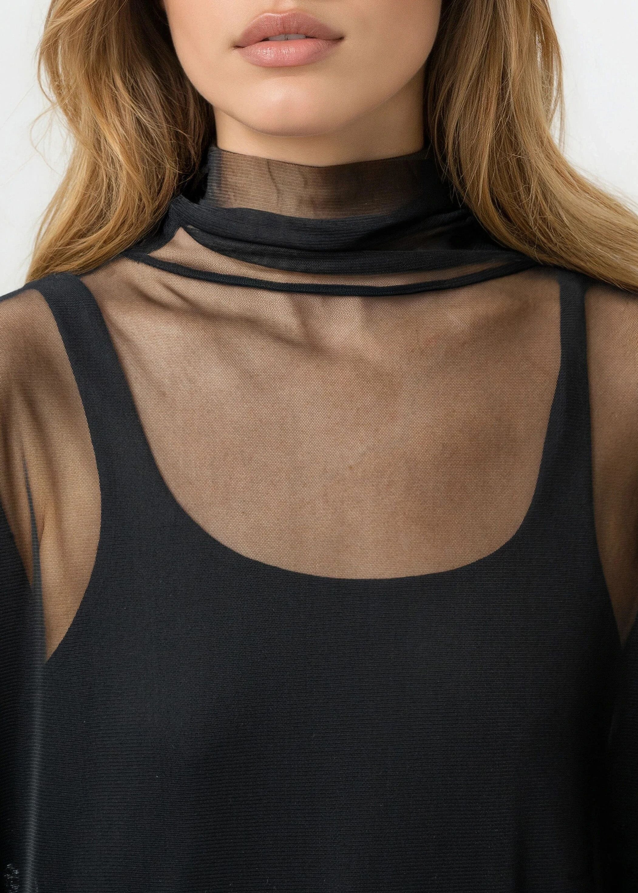 Turtleneck Mesh Long Sleeve Top - Kate Hewko