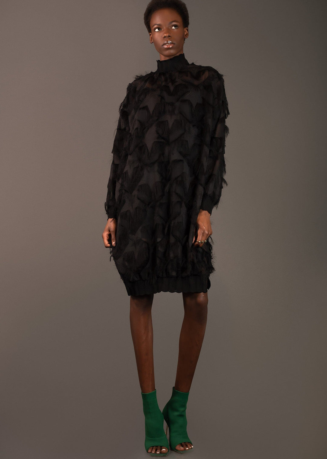 Mock Neck Faux Feather Dress – Kate Hewko