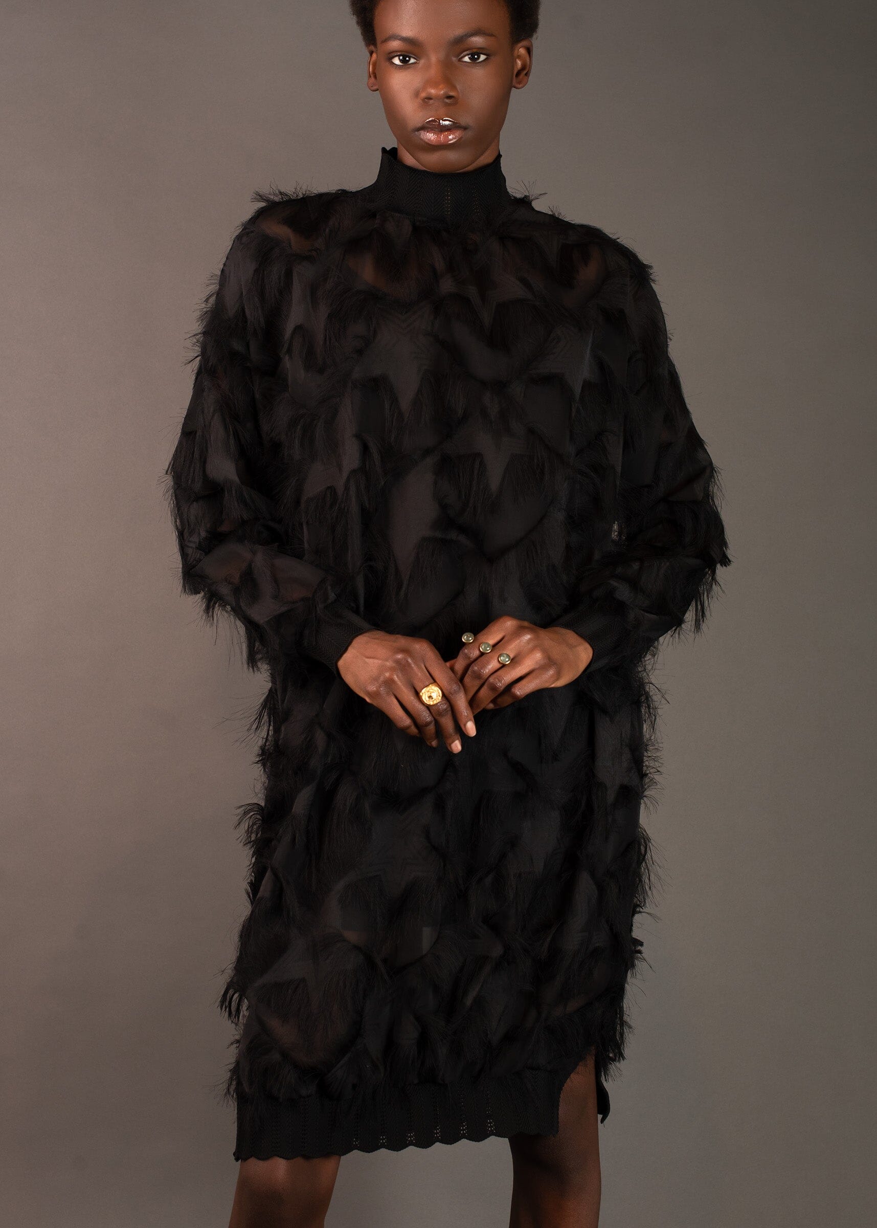 Mock Neck Faux Feather Dress – Kate Hewko