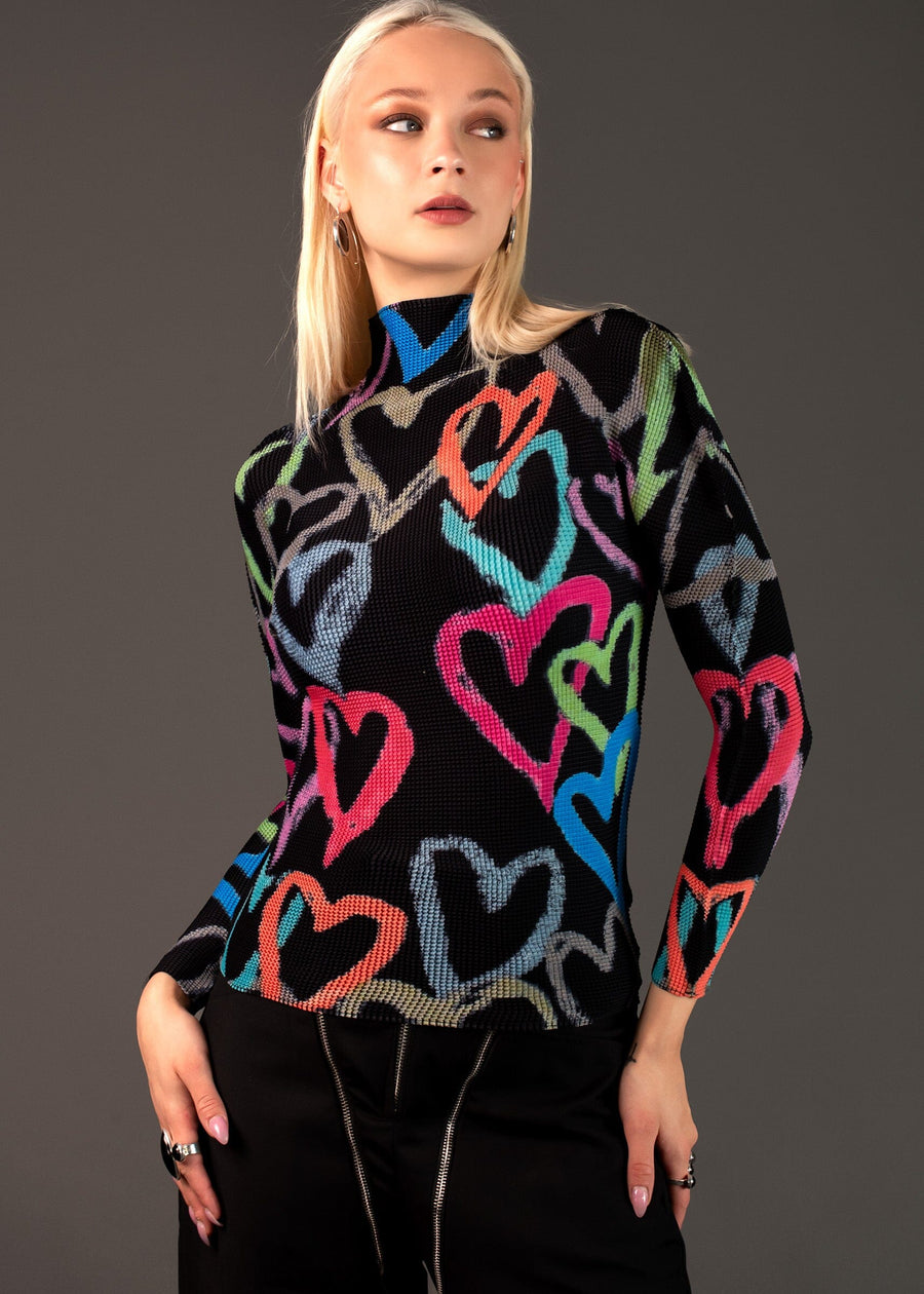 Mock Neck Graffiti Heart Top - Kate Hewko