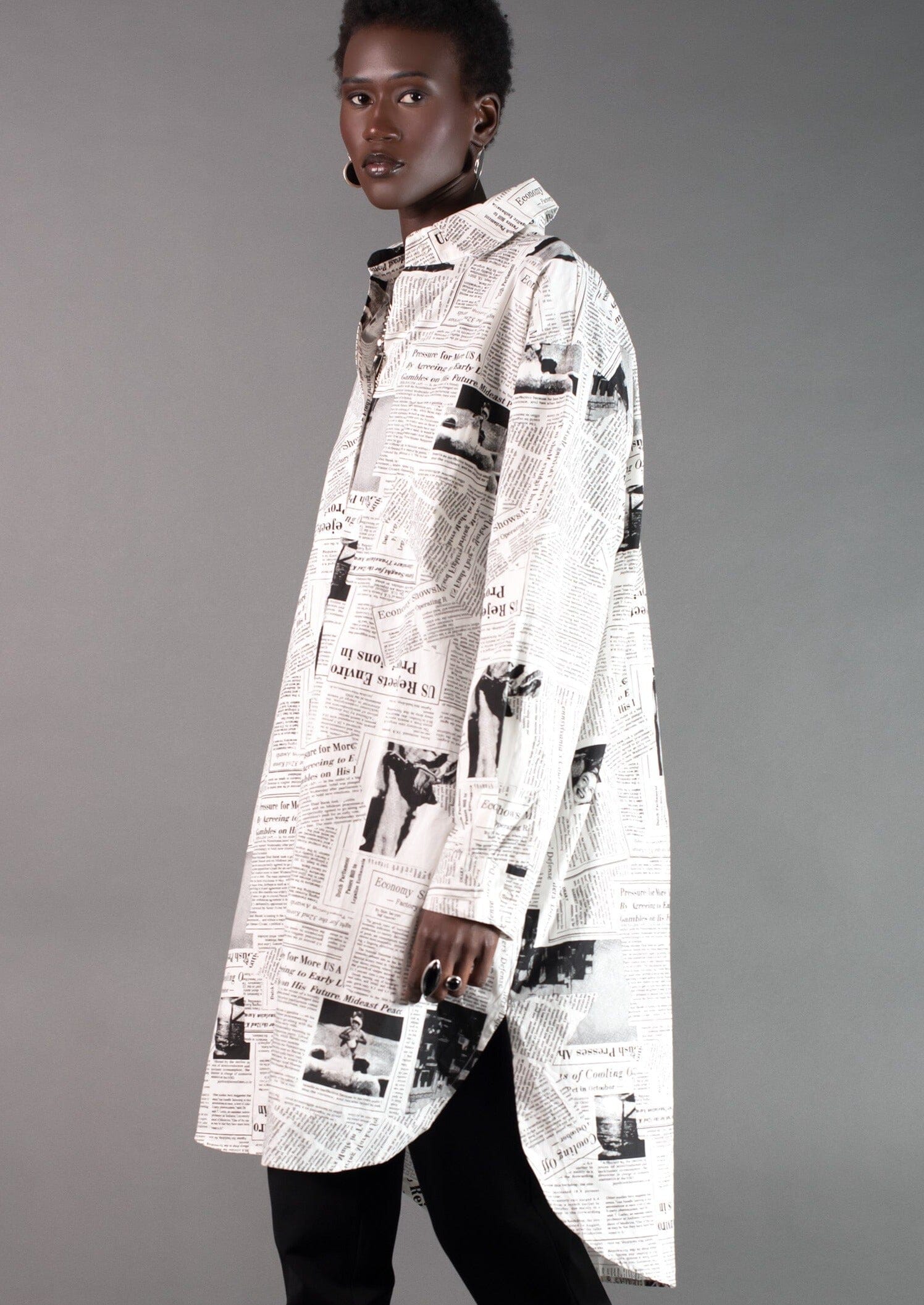 Newsprint Button Up Layering Piece - Kate Hewko Concept Store