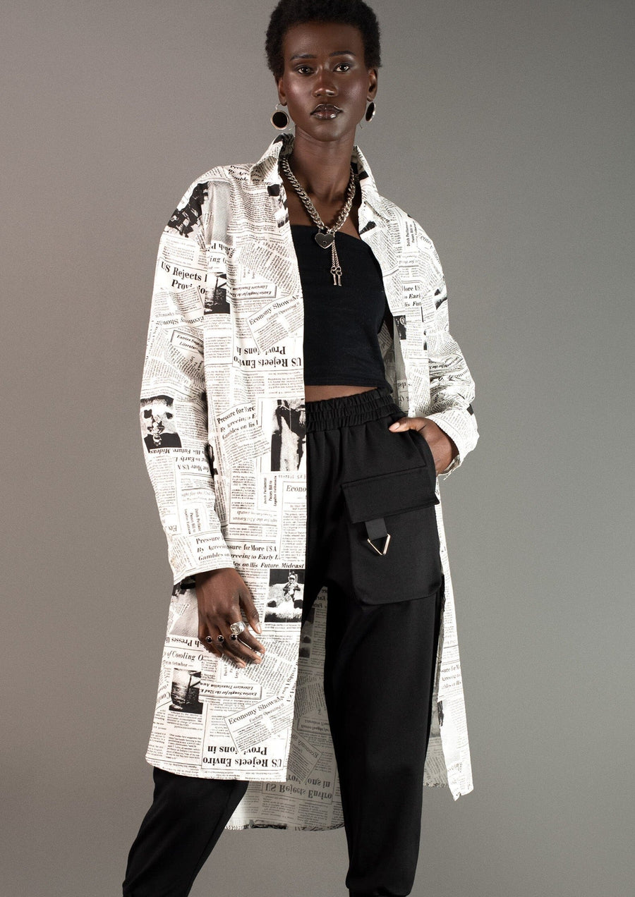 Newsprint Button Up Layering Piece - Kate Hewko Concept Store