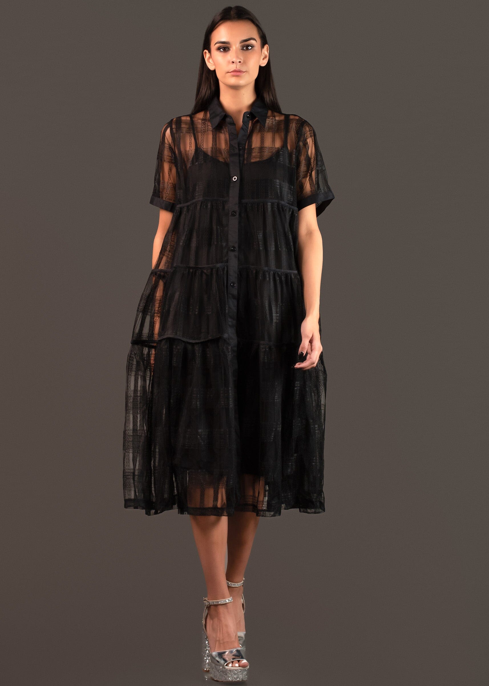 Sheer Textured Shirt Dress - Kate Hewko